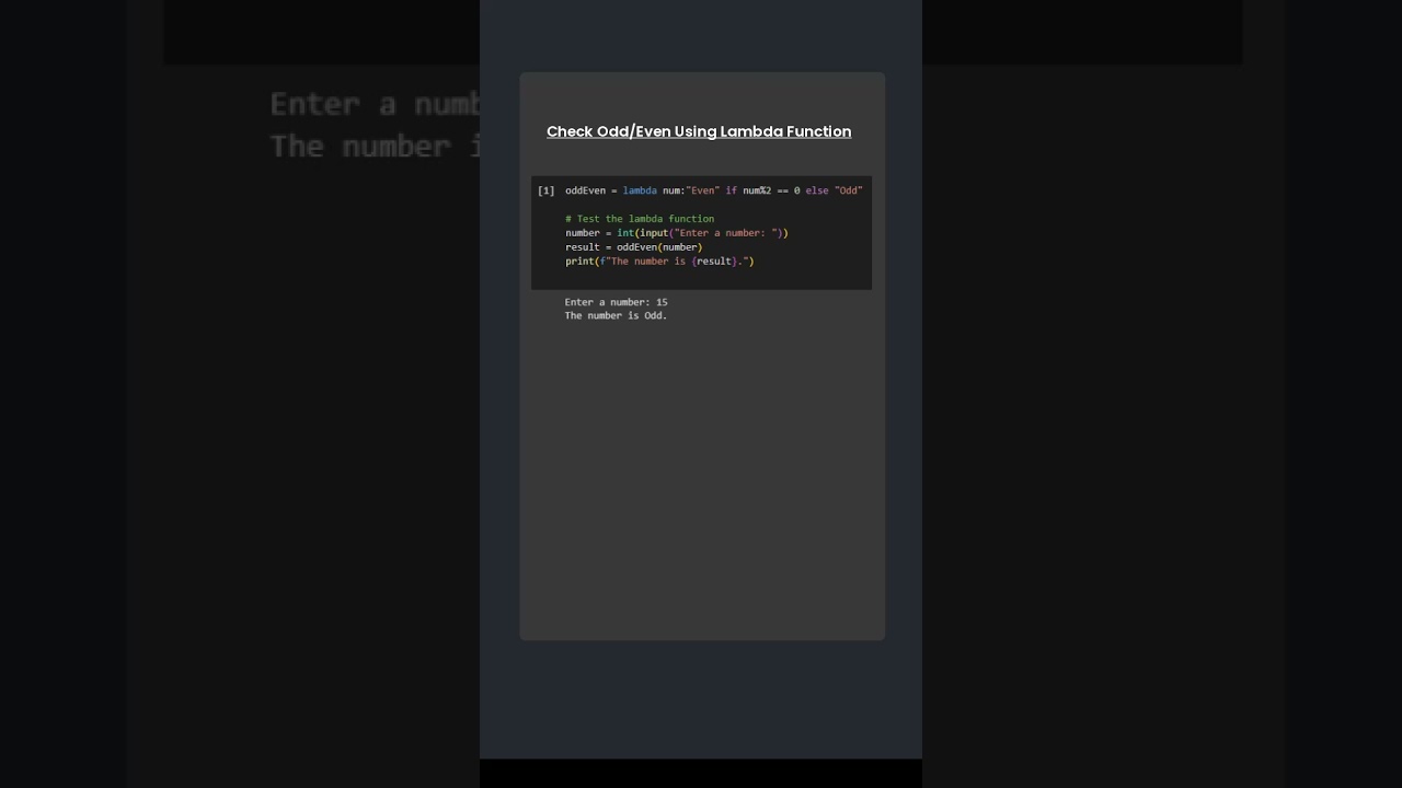 Check Odd/Even Number Using Lambda Function In Python