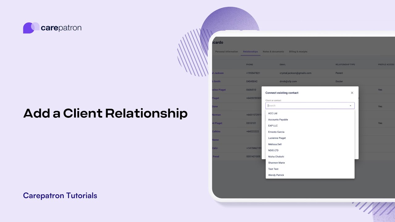 Carepatron Tutorials : Add a client relationship