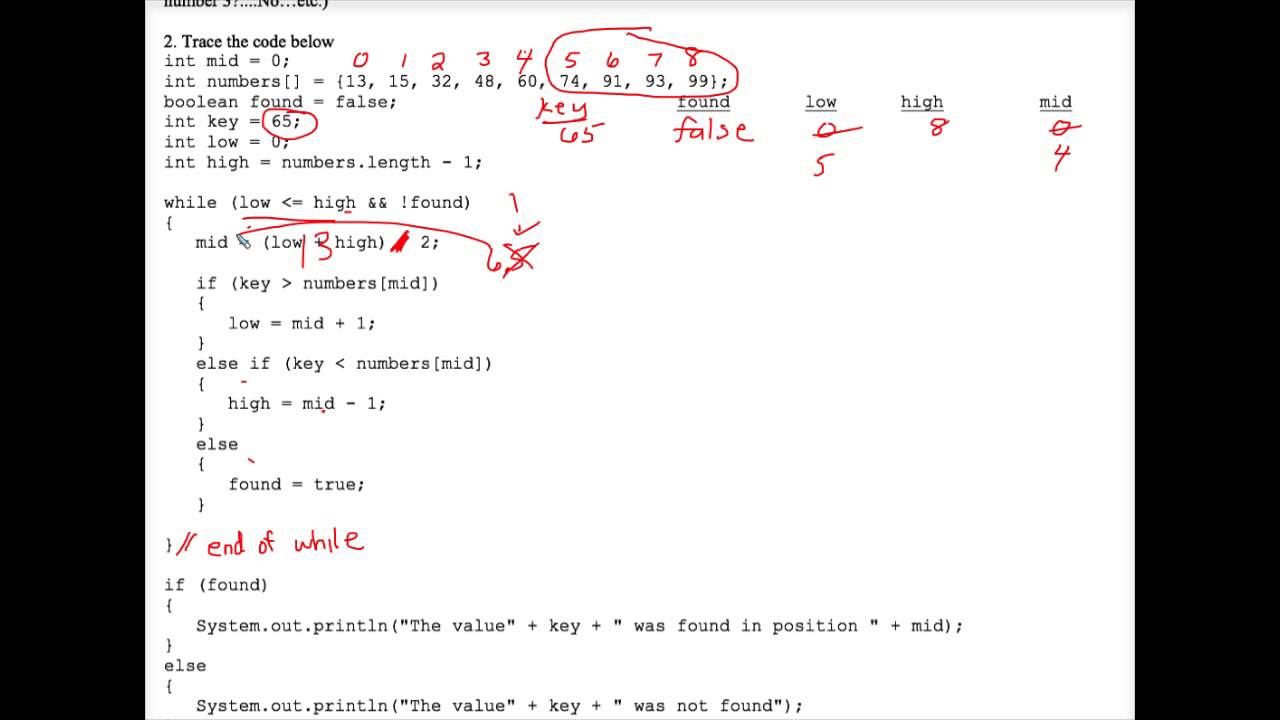 Java - Binary Searching Worksheet #1