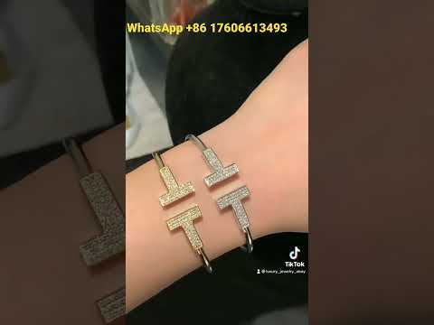 Tiffany T Wide Diamond Wire Bracelet 18K Solid Gold With Diamonds
