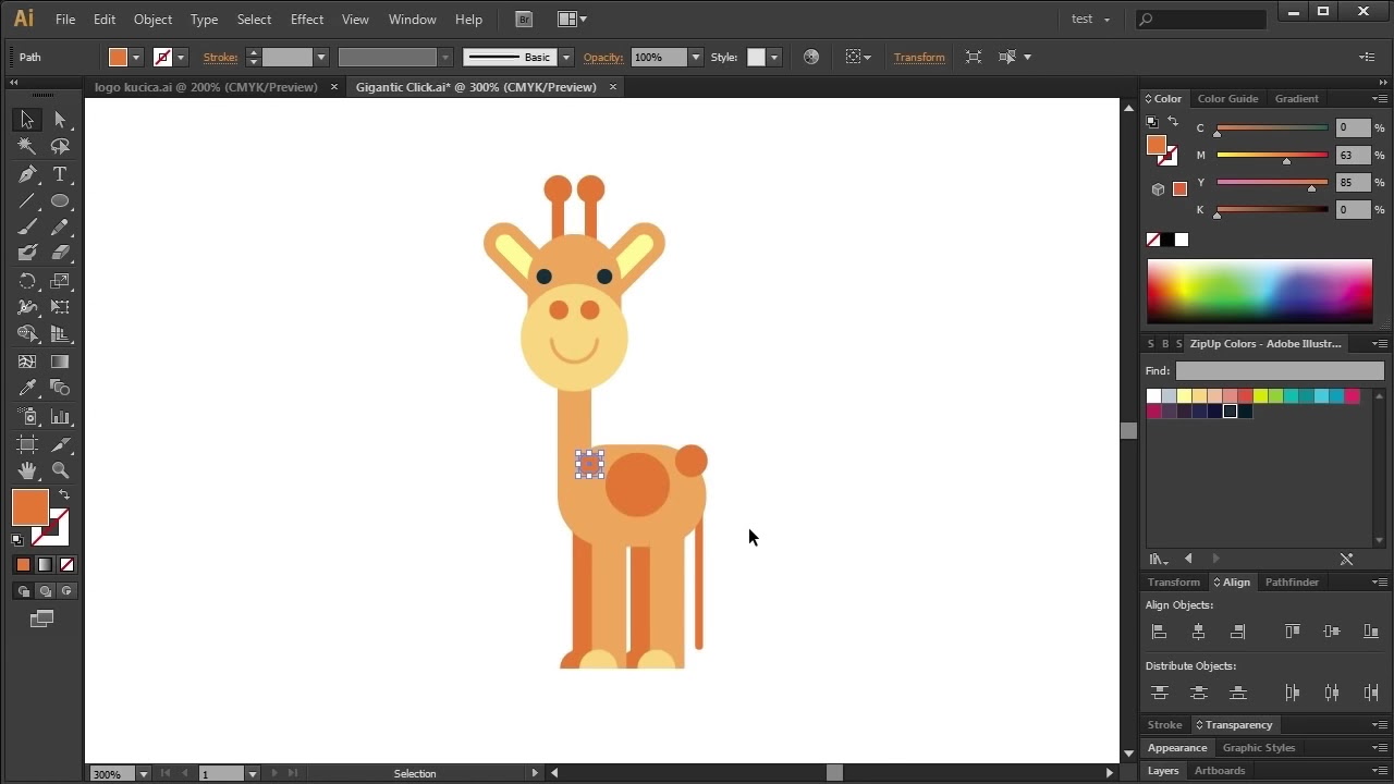 Speed Drawing, How to draw Cute Giraffe, Adobe Illustrator