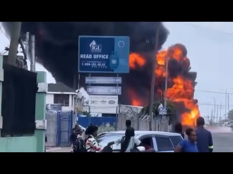 Petrol Truck on Fire in Spanish Town Jamaica