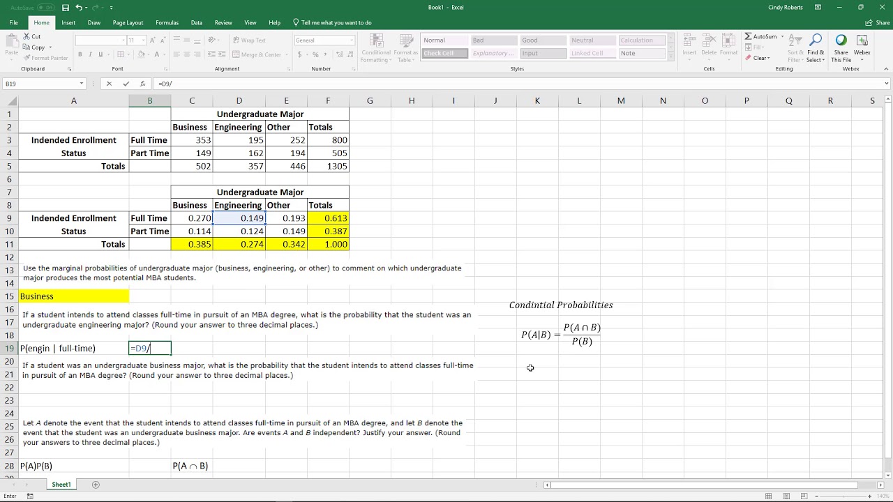Probability Table with Conditional Probabilities