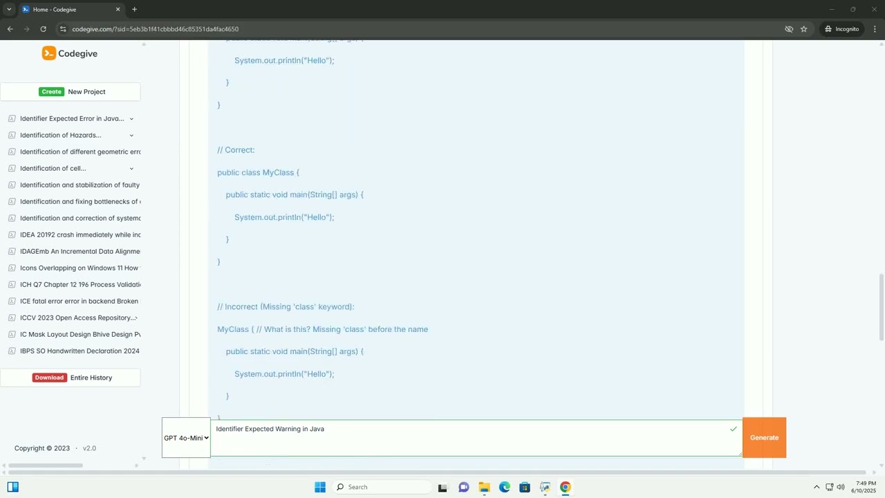 identifier expected warning in java