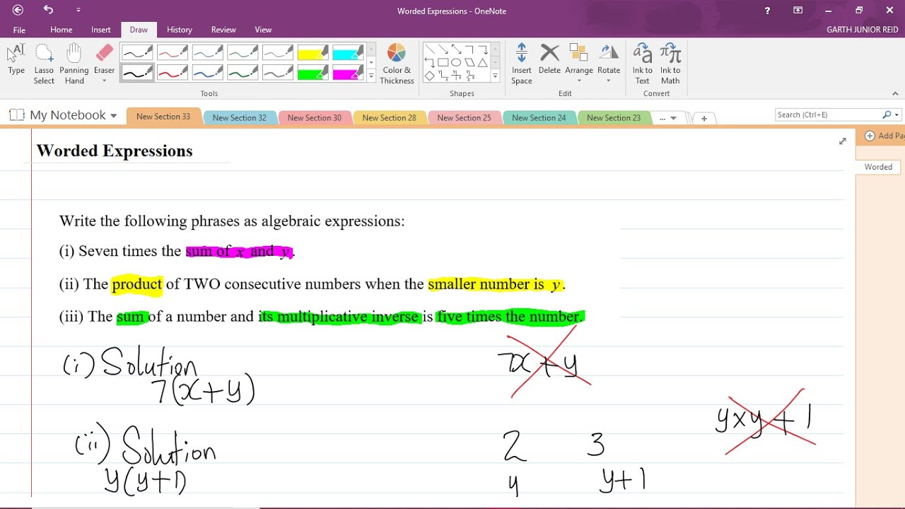 CSEC Mathematics - Section 6: Algebra - Worded Expressions