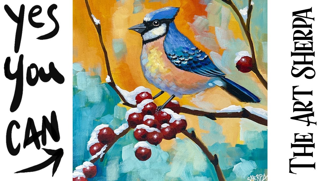 Blue Jay 🌟🎨 How to Draw and Paint tutorial for Beginners Winter Wonder 2024 #Art #painting
