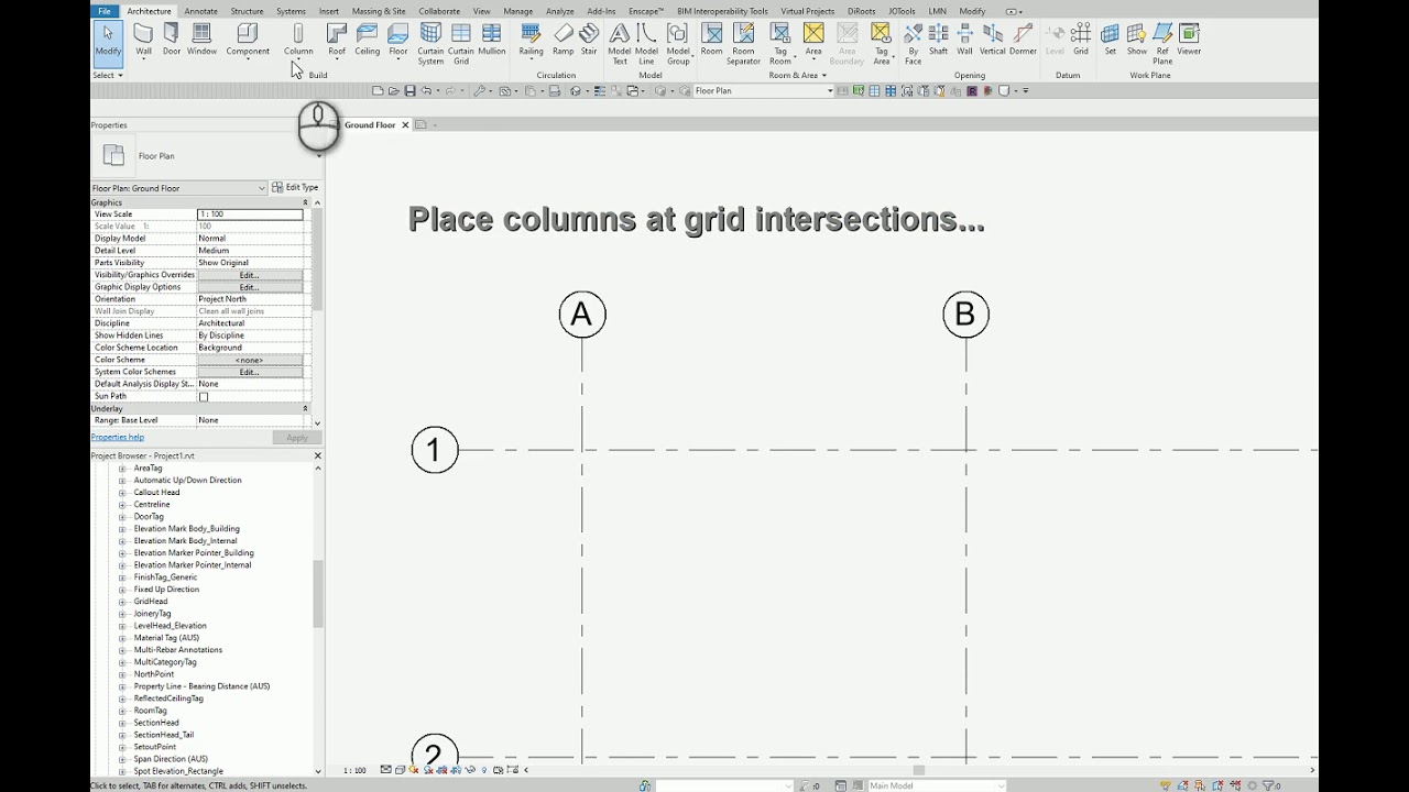 Revit - How to place columns at grid intersections