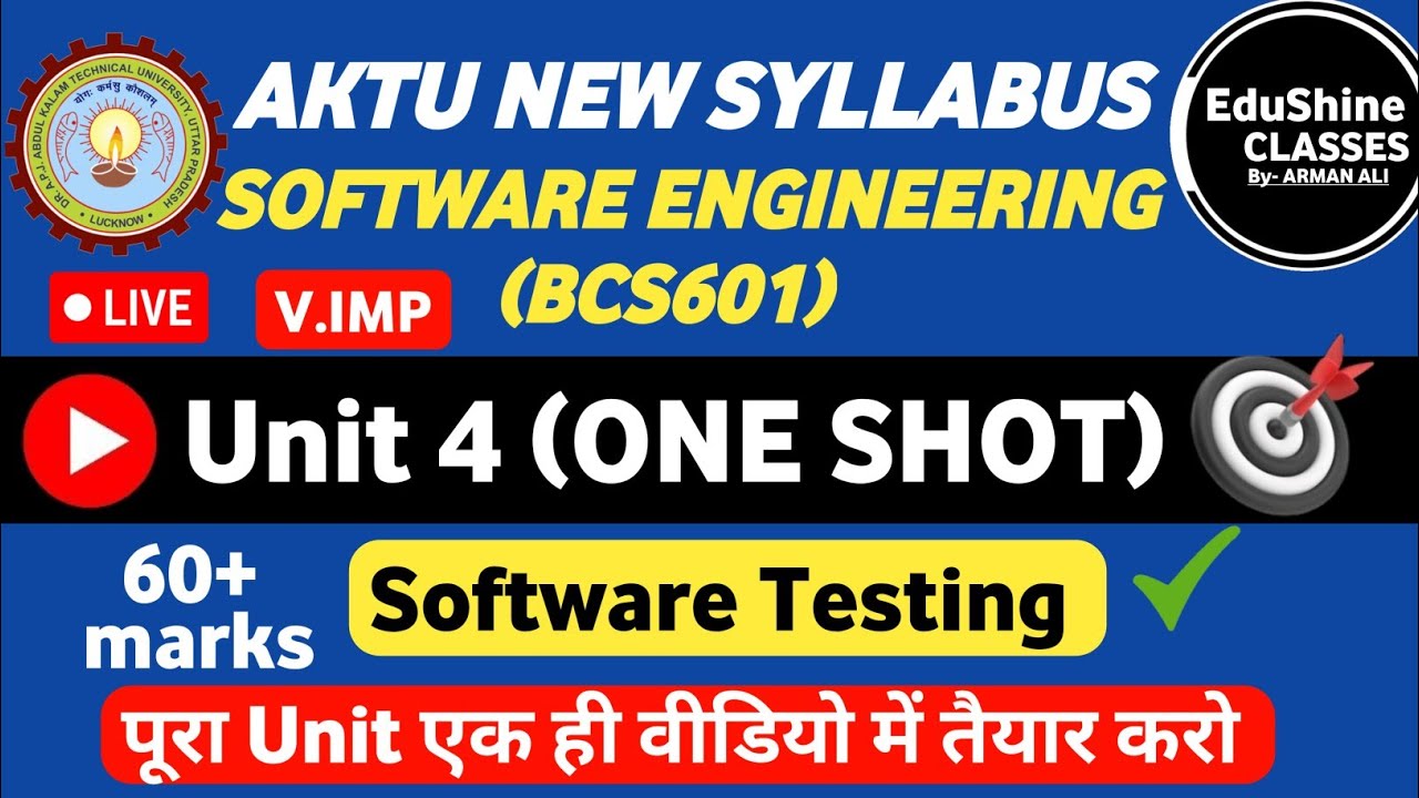 Software Engineering Unit 4 One shot BCS601 | Software Testing Unit 4 One shot Software Engineering|