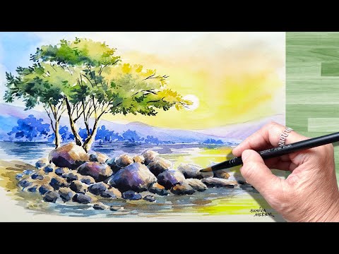 🎨 No.1 Scenic Watercolor Landscape Painting Tutorial Step by Step | जलरंग निसर्गचित्र पेंटिंग
