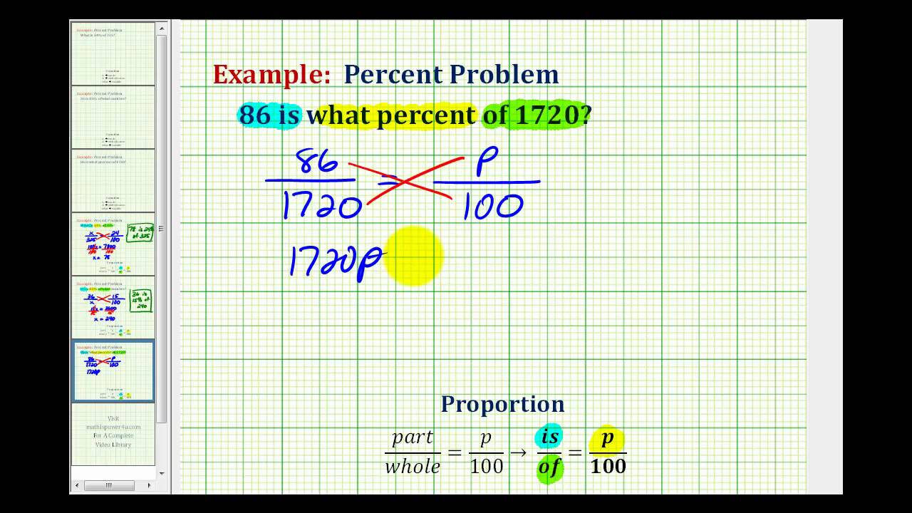 Example 3:  Determine What Percent One Number is of Another Using a Percent Proportion