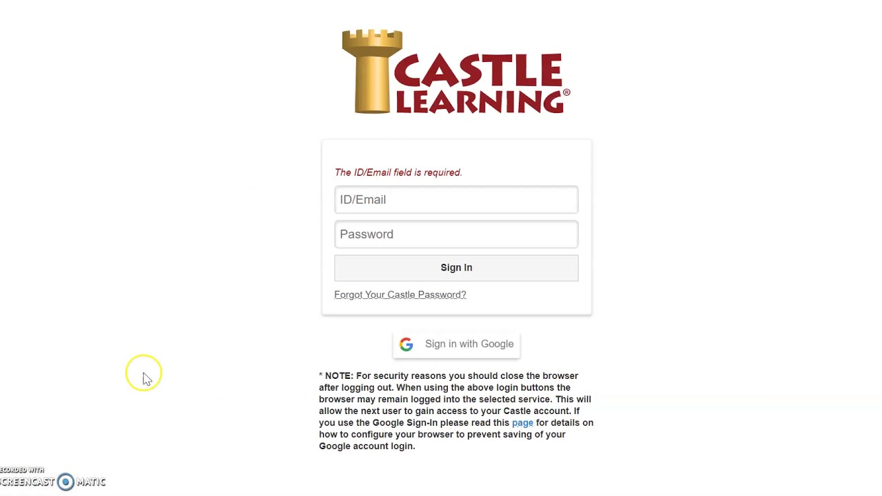 Castle Learning Log in Tutorial