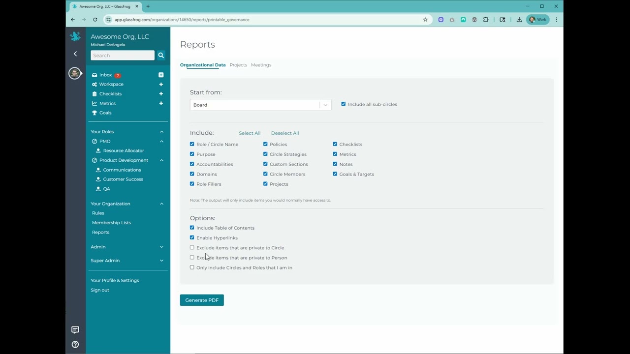 How to Generate PDF Reports in GlassFrog