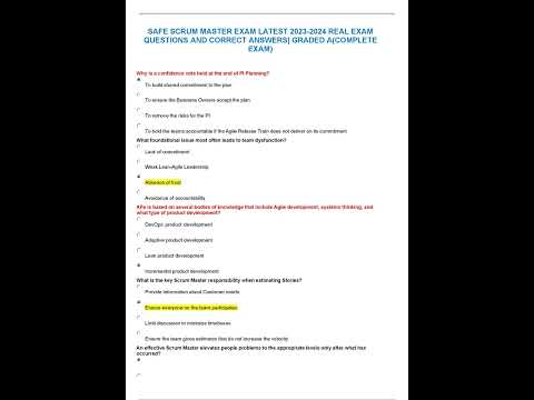 SAFE SCRUM MASTER EXAM LATEST 2023/2024 REAL EXAM QUESTIONS AND CORRECT ANSWERS GRADED A COMPLETE E