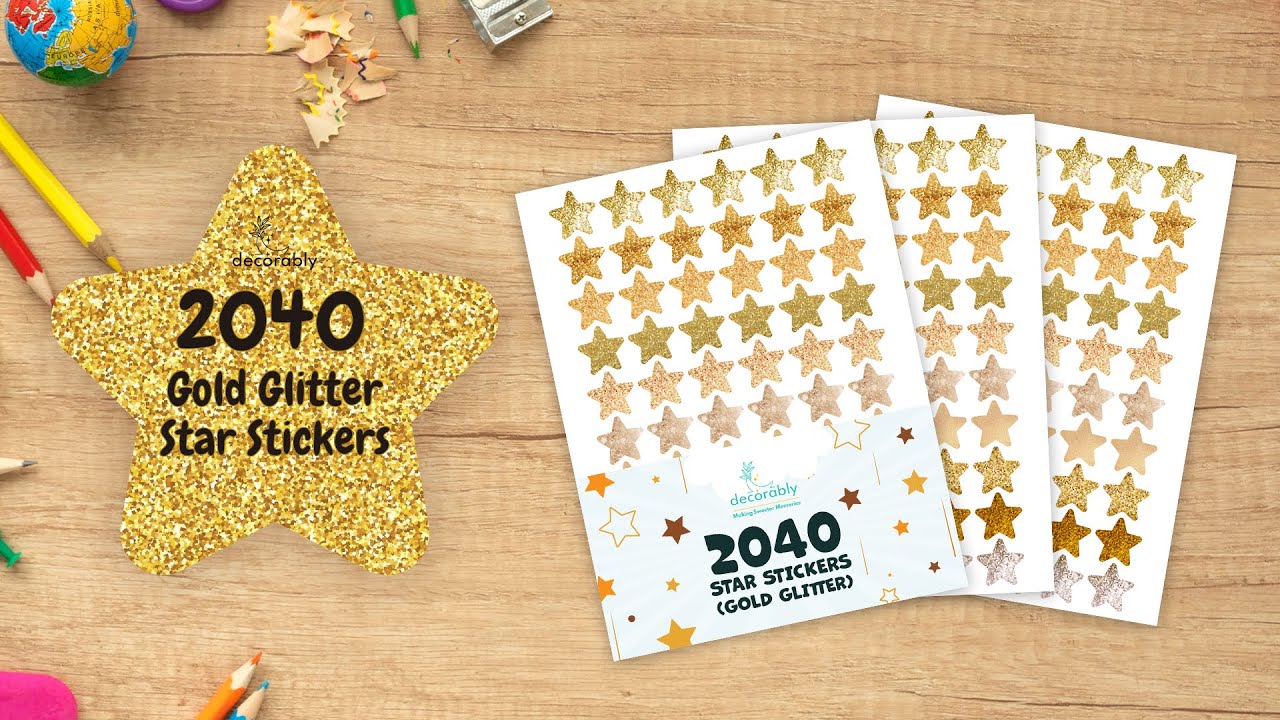 🌟✨ Shine Bright with 2,040 Gold Glittery Star Stickers! 💫🏆
