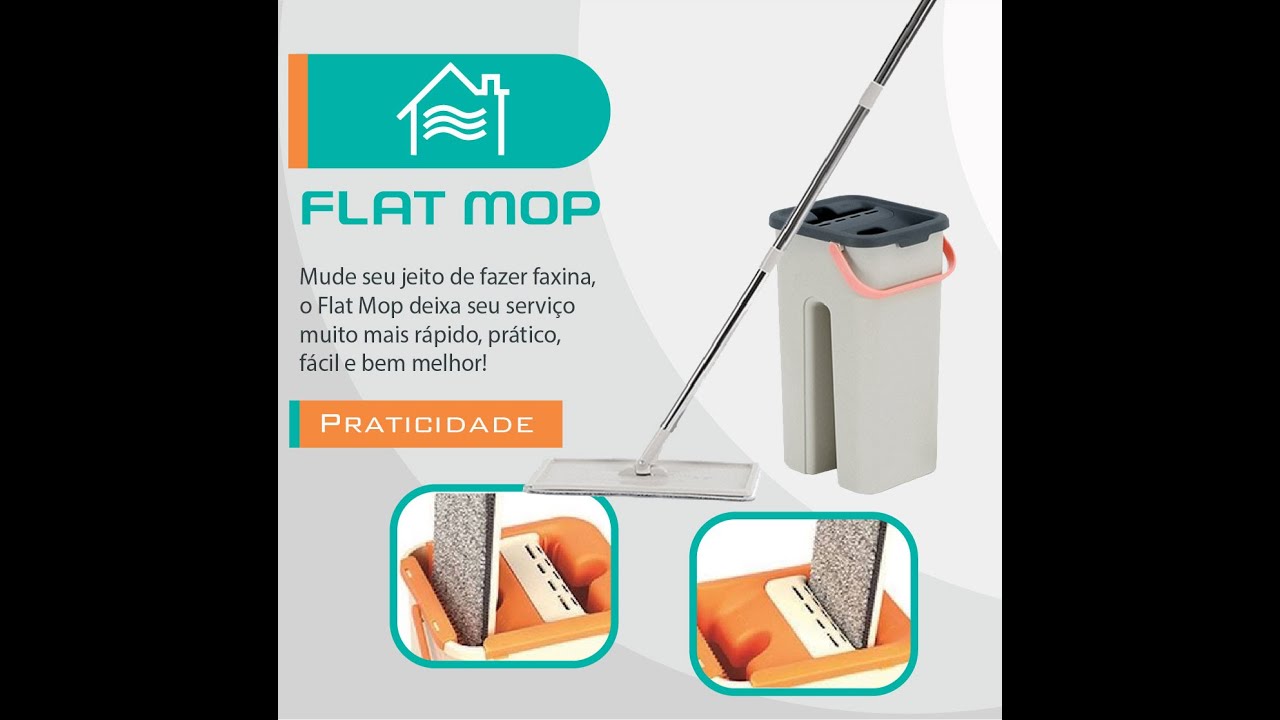 Video Rodo Flat Mop E Balde Lava E Seca Profissional Com 2 Refil