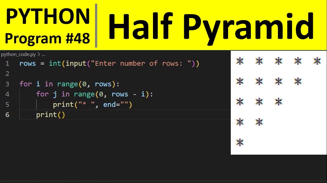 Python Program #48 - Print Inverted Half Pyramid Pattern in Python