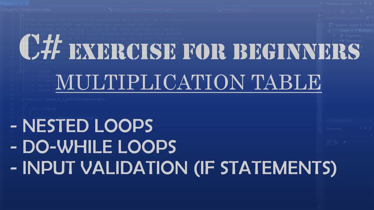 C# How to Program: Multiplication Table using C# Nested Loops, Do-While loops, and if Statements.