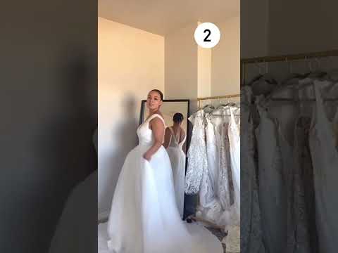 Quick which one are you picking!🤍 #wedding #weddingdress #weddinggown #dress #azazie #shorts #fyp