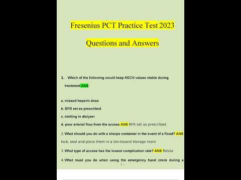 Fresenius PCT Practice Test 2023 Questions and Answers 100% Verified