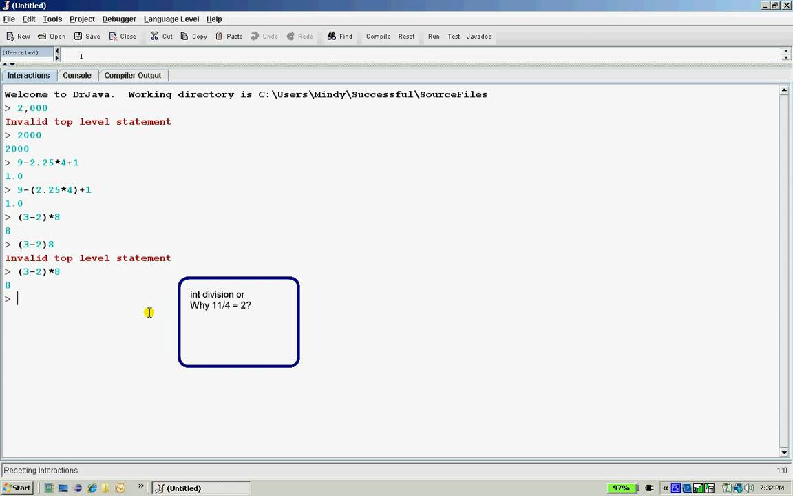 2nd DrJava Tutorial - Using Interactions Pane to Investigate How Java Handles Numbers