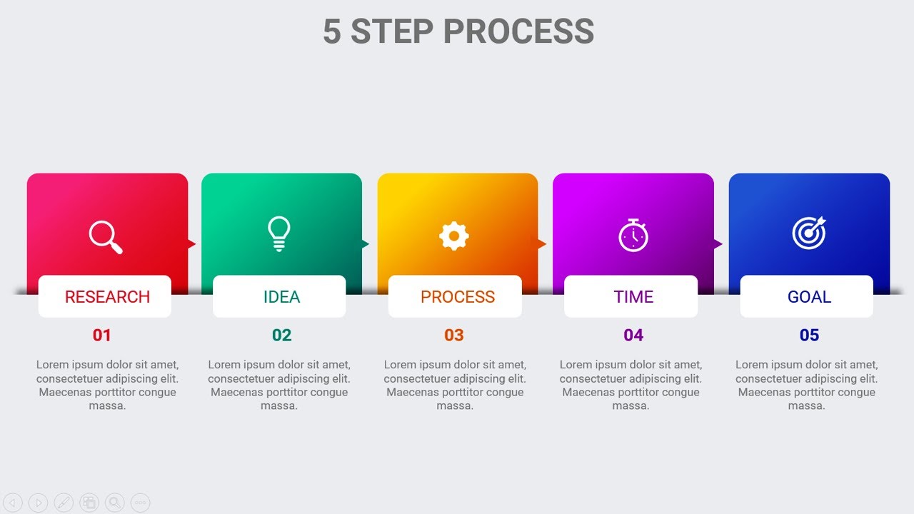 5 Step Process Slide in PowerPoint. Tutorial No. 855