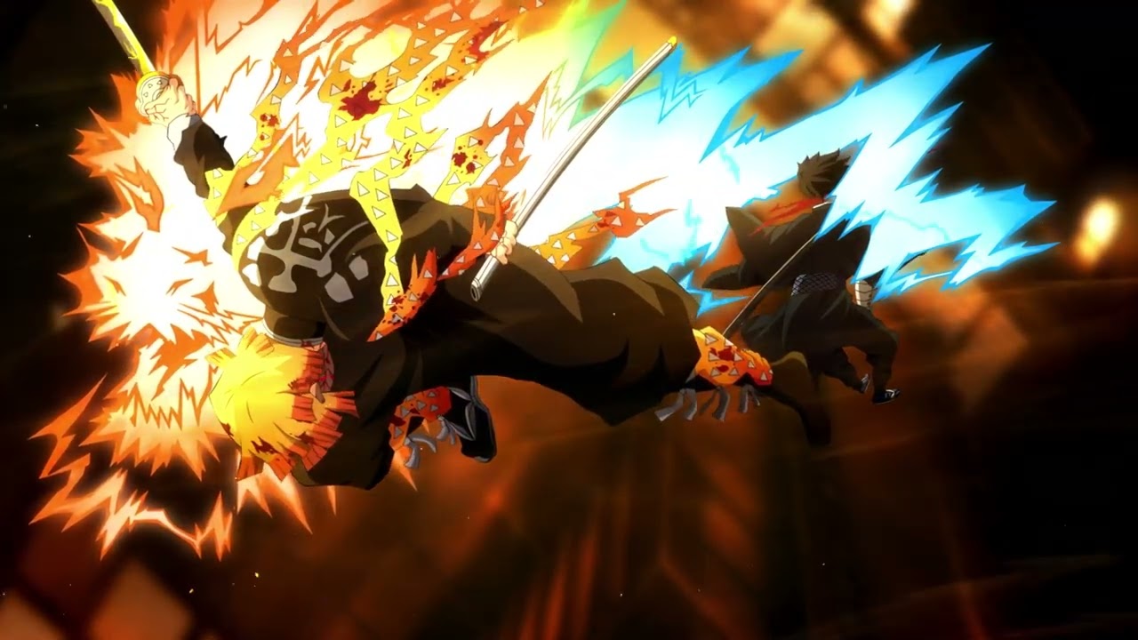 demon slayer zenitsu vs kaigaku 3D wallpaper animation 