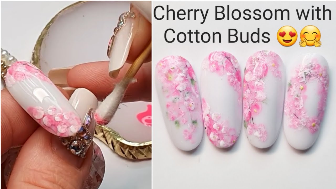 Impress your clients with this nail art hack. 🤗 Sakura Cherry blossom nail art with cotton buds 🌸 