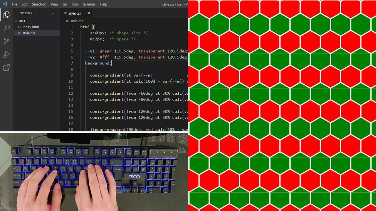 ASMR Programming - Background Pattern Hexagon Shape using Html CSS - No Talking