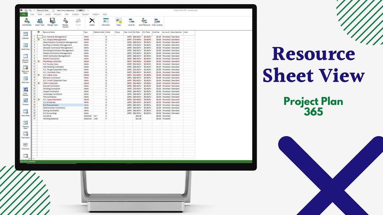 All About Resource Sheet view in Project Plan 365