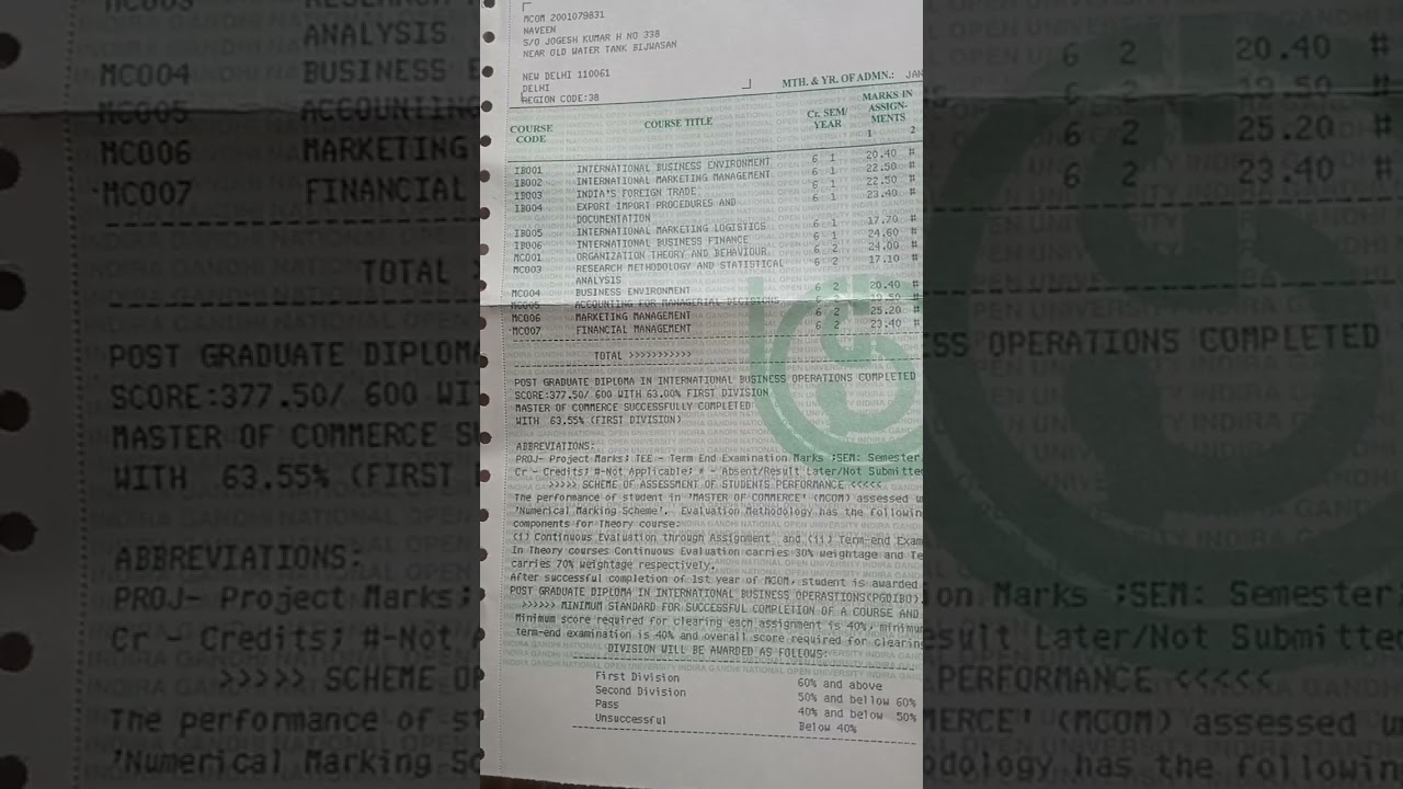 master of commerce marksheet IGNOU University#Mcom degree #ignou marksheet #viral#trending#shorts#