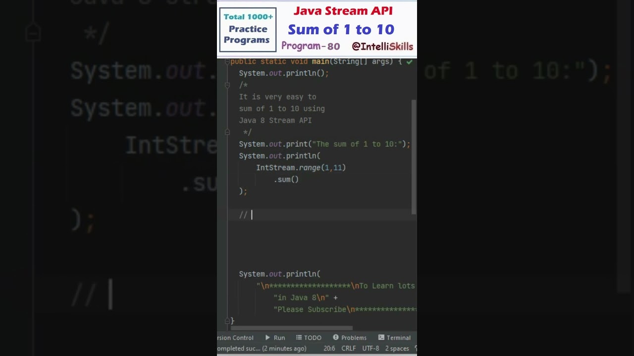 Program 80 | Java 8 Features | Sum of 1 to 10 using Stream API #Shorts #java #coding #programming