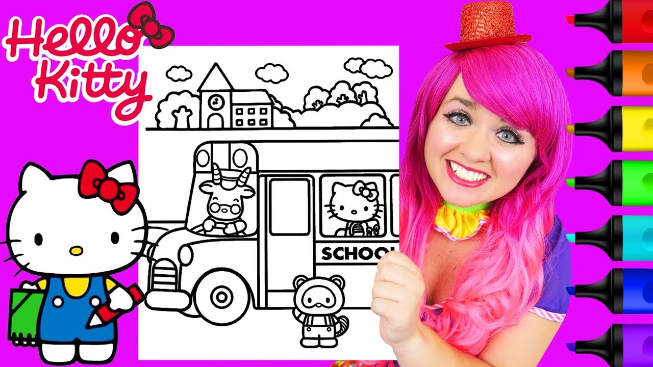 Coloring Hello Kitty School Bus Sanrio Coloring Page Prismacolor Markers | KiMMi THE CLOWN