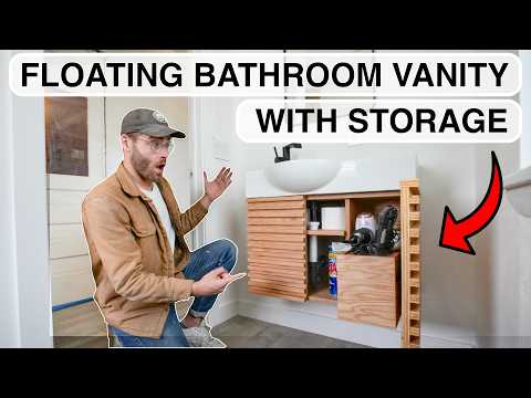 DIY MODERN FLOATING BATHROOM VANITY W/ HAIR TOOL STORAGE!!!