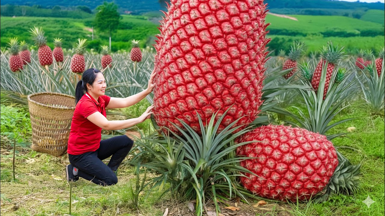 TIMELAPSE – Harvesting 1000kg giant red pineapple & Go to Market Sell | The biggest pineapple ever