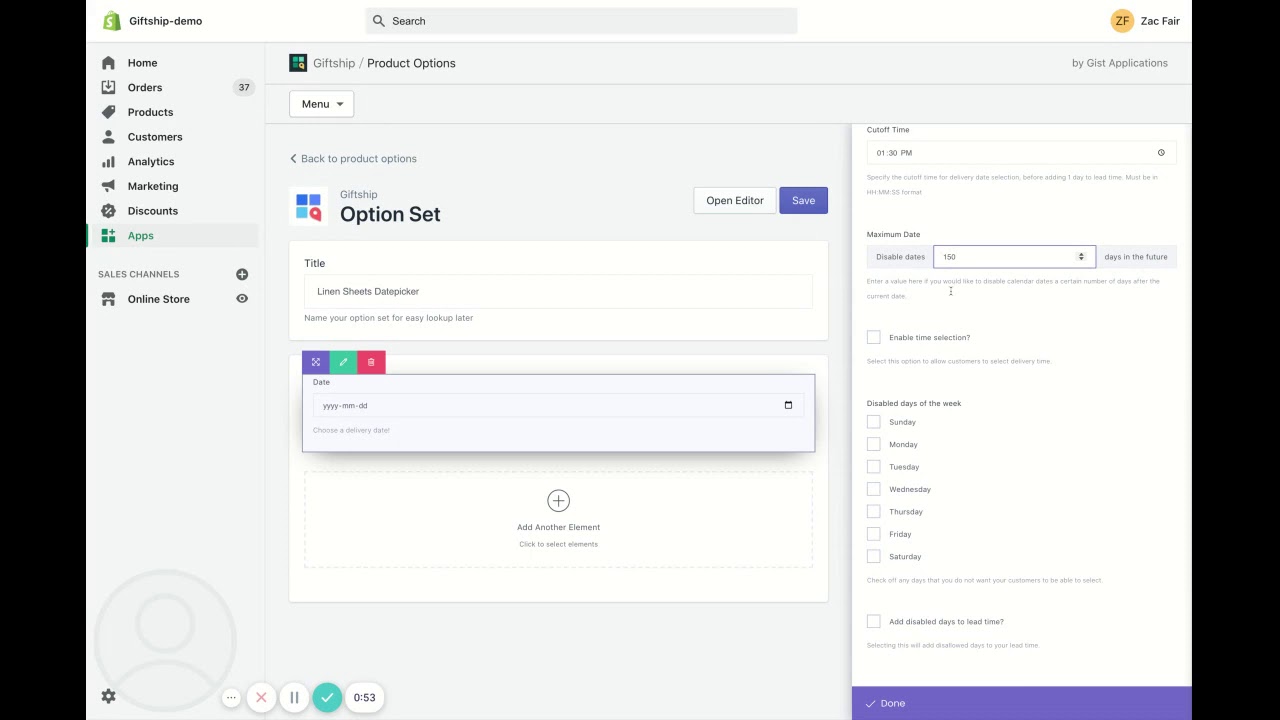 Giftship Tutorial - Datepicker Setup