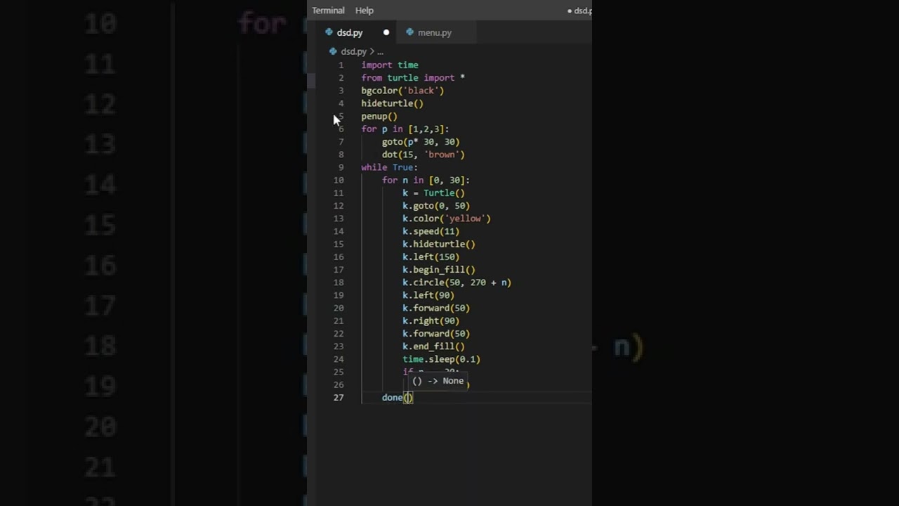 Pac-man animation with Python turtle || #shorts #coding #python #pythonprogramming