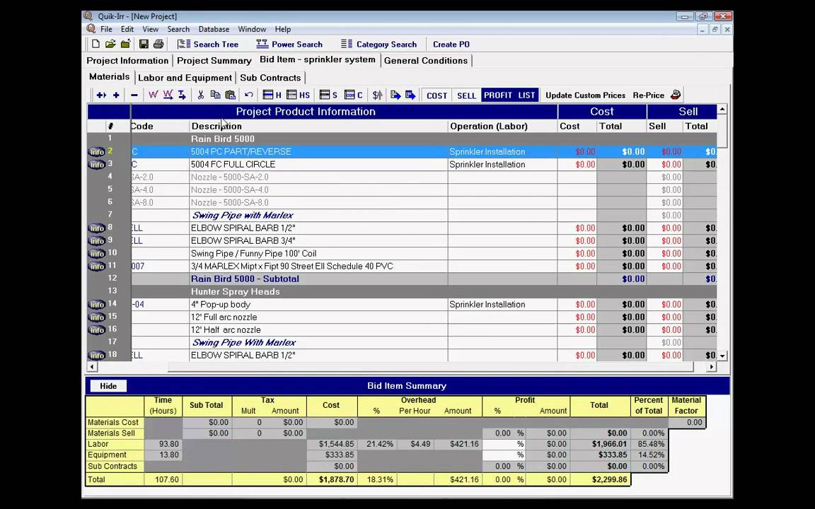 Quik-Irr 6 Bidding & Estimating Software