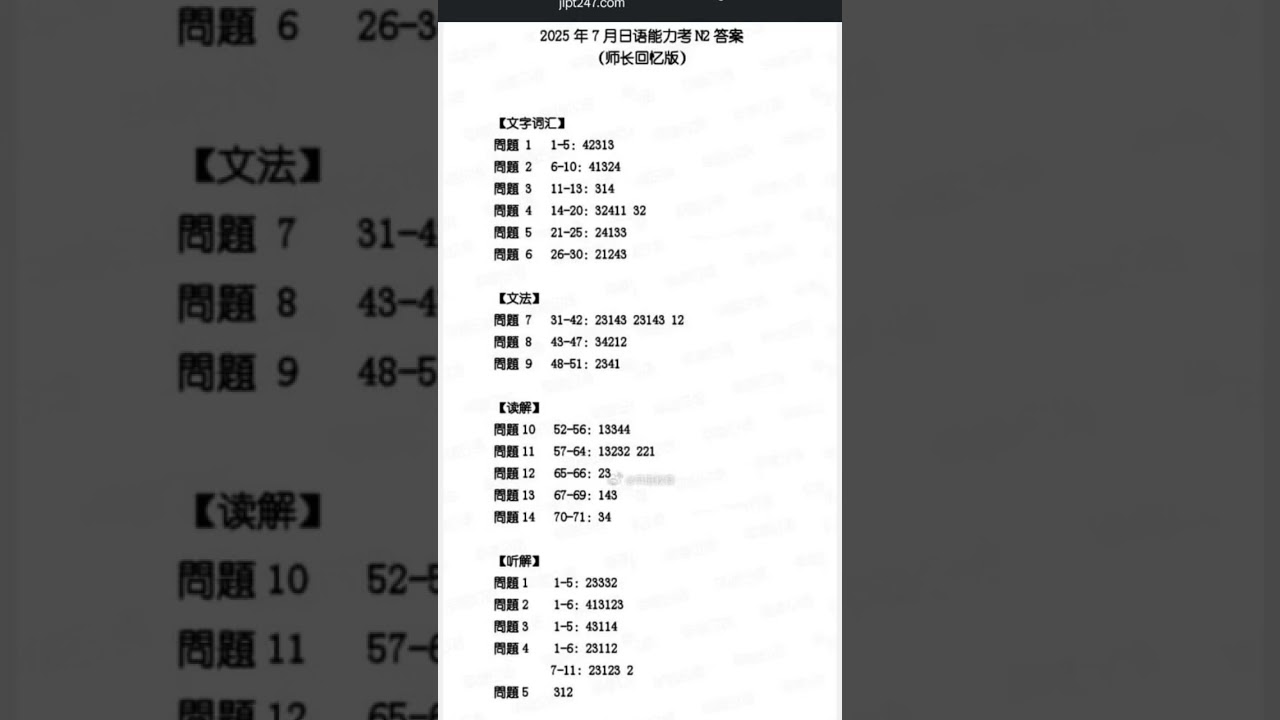 JLPT N2 July 2025 anwsers  #jlpt #japaneselanguage #jlptn2