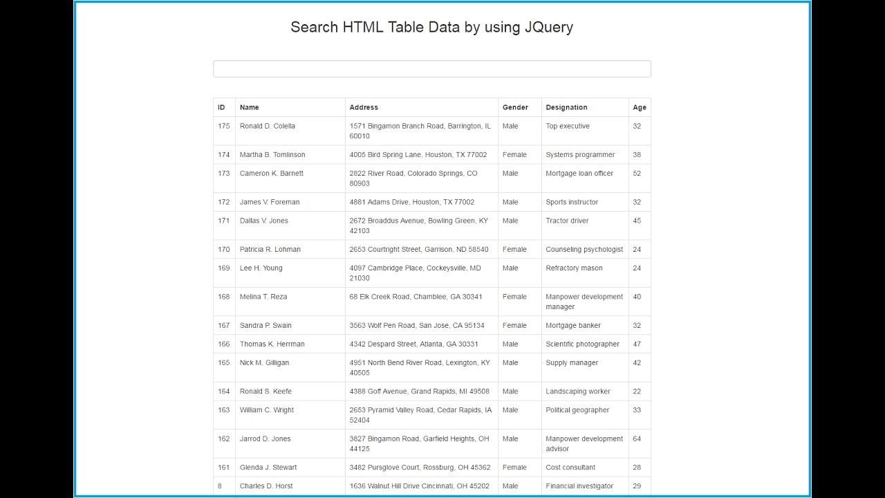 Search HTML Table Data by using JQuery