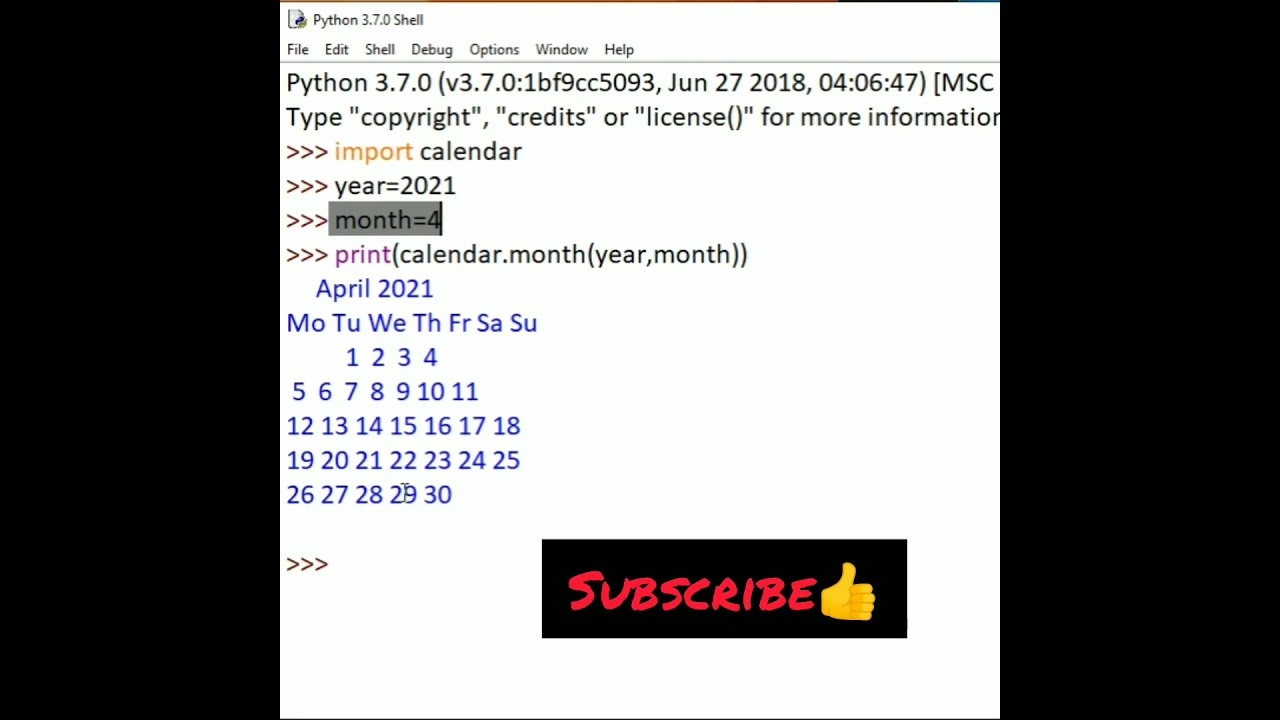 Print Calendar Using Python With Just 3 Lines of Code