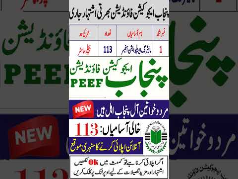 Punjab Education Foundation Government Jobs 2025 | Education Department Jobs 2025| Punjab Jobs Today