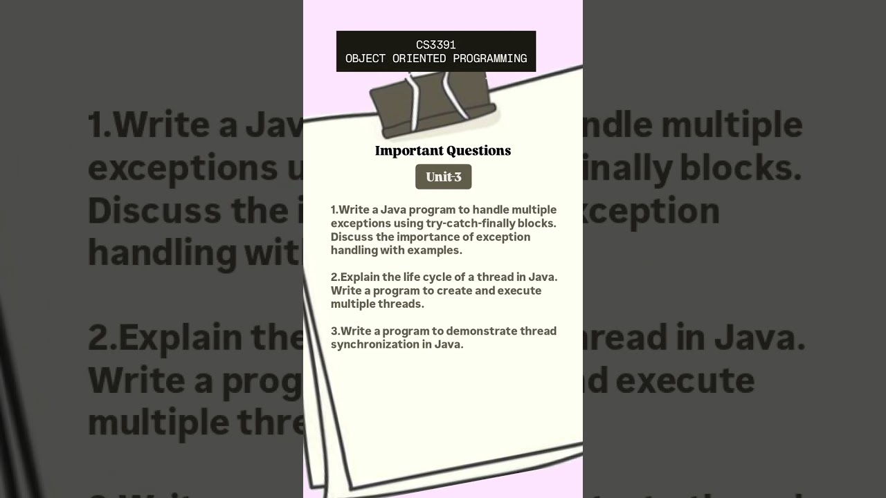 CS3391 Object Oriented  Programming Important Questions | High Probability questions