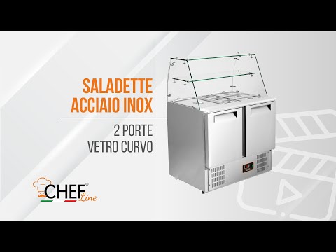 Saladette Acciaio Inox 2 Porte Vetro Curvo GN 1/1 +0/+8°C - Chefline