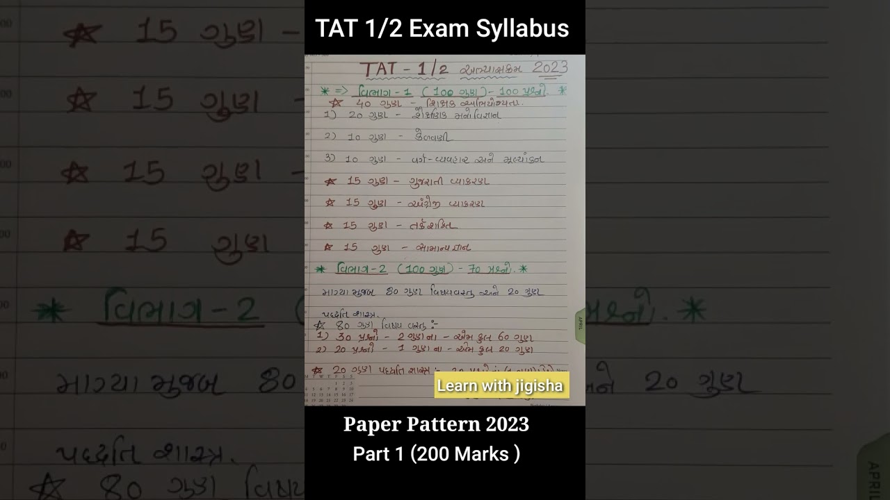 TAT 1/2 Exam Syllabus and Paper Pattern Part 1 preliminary exam. #tet #tat @LearnwithJigisha