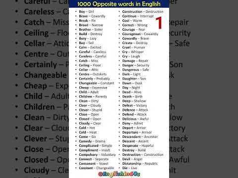 1000 Opposite Words in English (part 1) #shorts #shortfeed #learnenglish #english #oppositewords