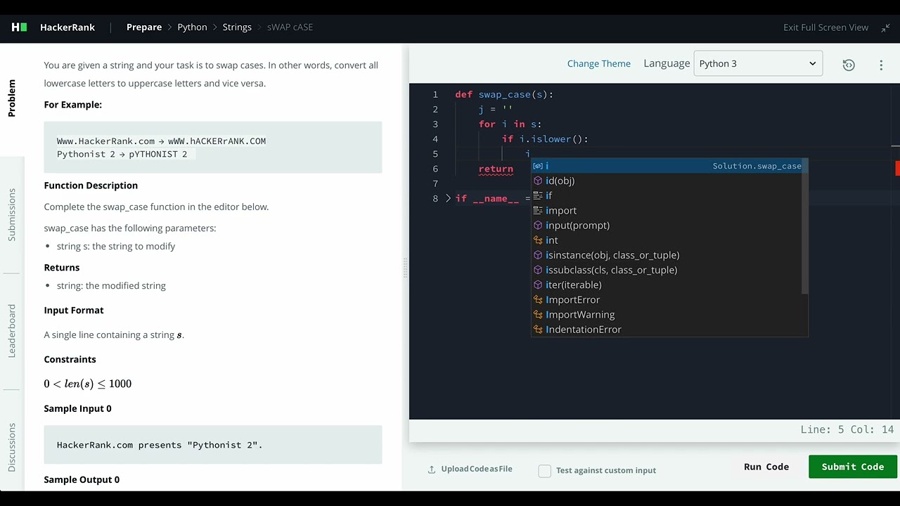Hackerrank Python Solution #1 Strings - Python: Swap Case
