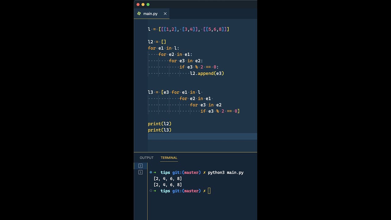 List comprehension with nest For loops - #python #tricks #pythonprogramming