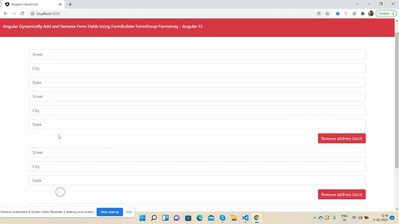 Angular Dynamically Add and Remove Form Fields Using FormBuilder FormGroup FormArray - Angular 13