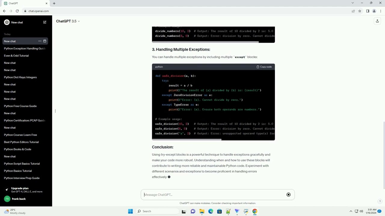 example of try except in python