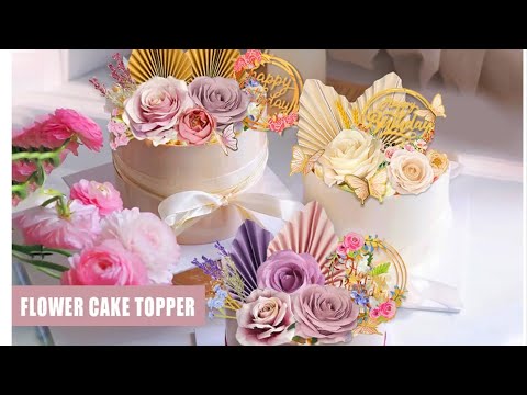 DRWATE Flower Cake Toppers Butterfly Cake Decorations Happy Birthday Cake Toppers